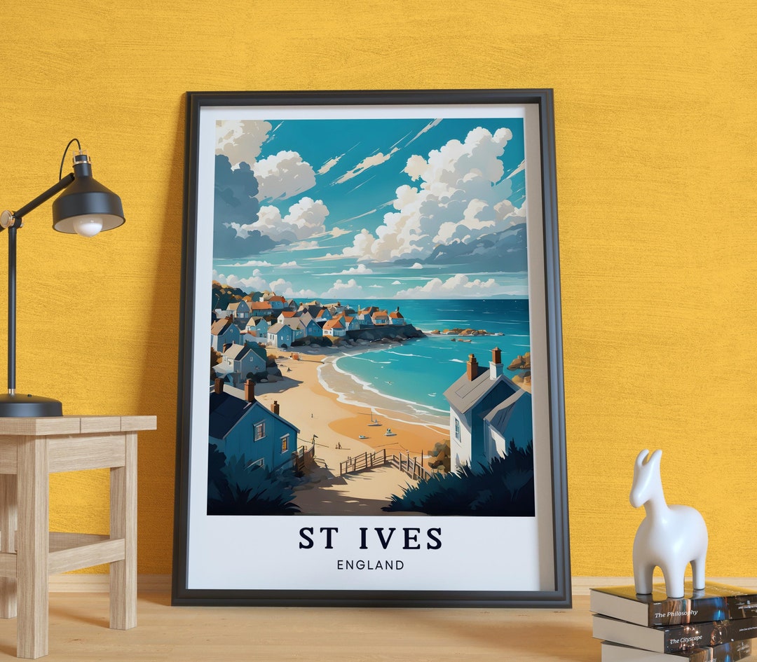 St Ives Poster, England Print, Coastal Beach Art, Seaside Travel Decor ...