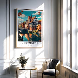 Nuremberg Poster, Germany Print, Historic Architecture and Canal, Wall ...