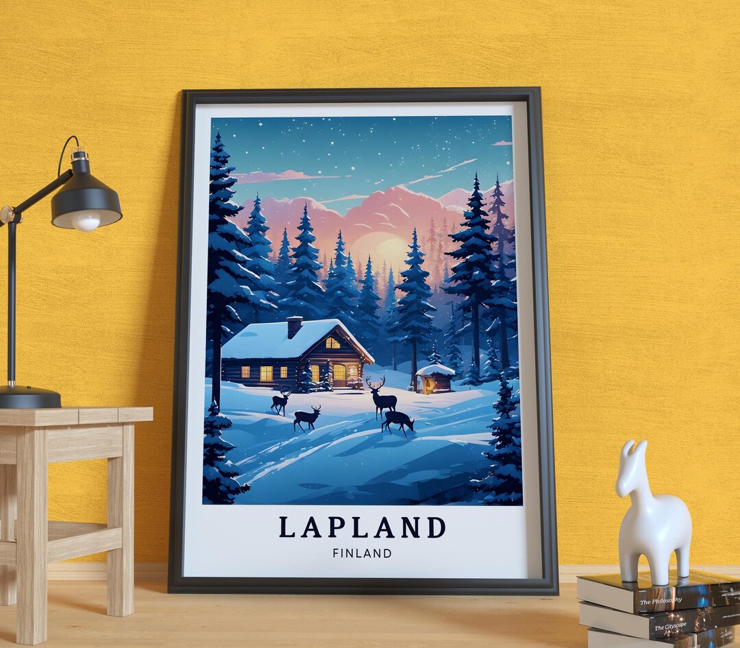 Lapland Poster, Finland Poster, Winter Wonderland Wall Art, Snowy Cabin ...