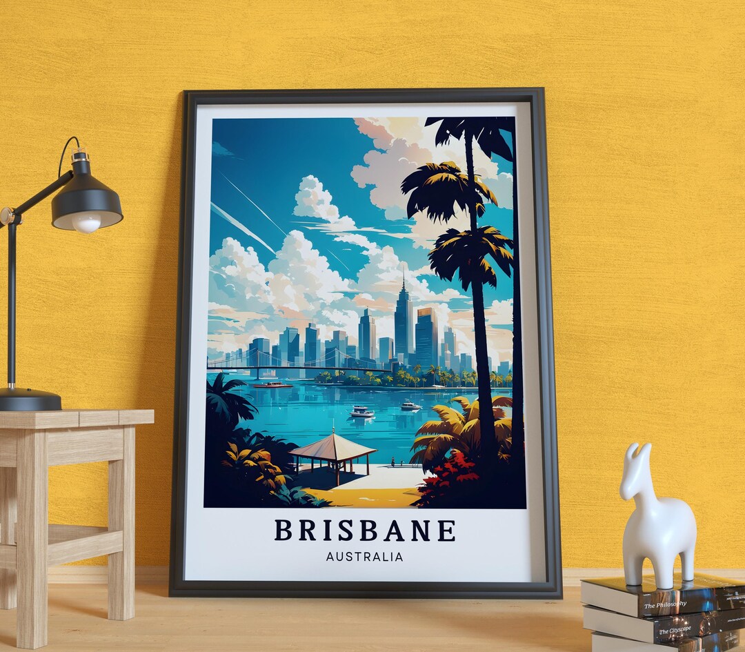 Brisbane Poster, Australia Print, Cityscape Wall Art, Tropical Travel ...
