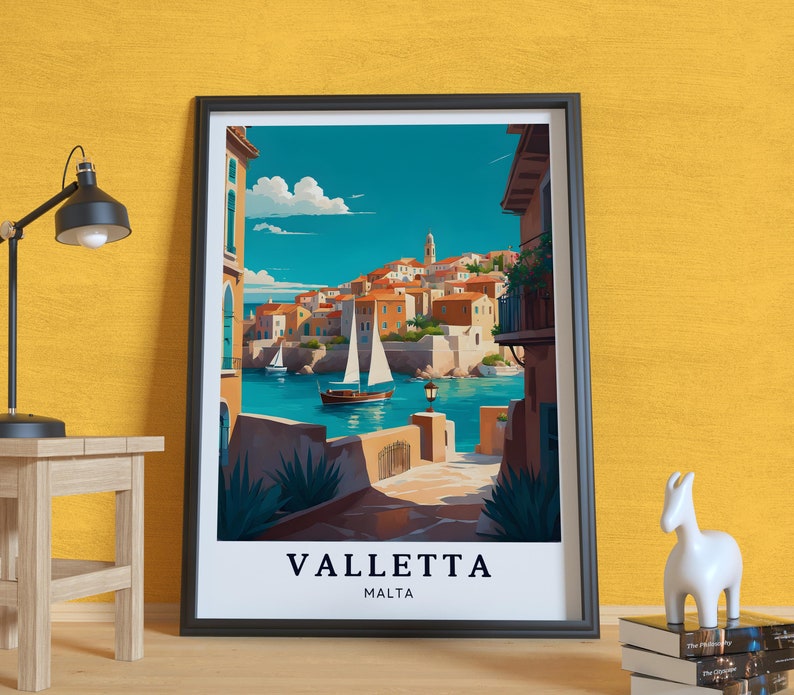 Valletta Poster, Malta Poster, Mediterranean Harbor View Wall Art Decor ...