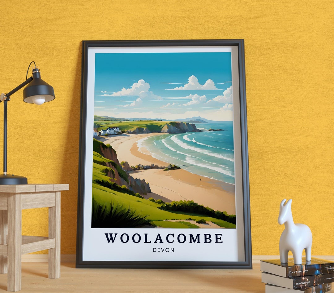 Woolacombe Beach Devon Poster, Coastal Landscape Art Print, UK Seaside ...