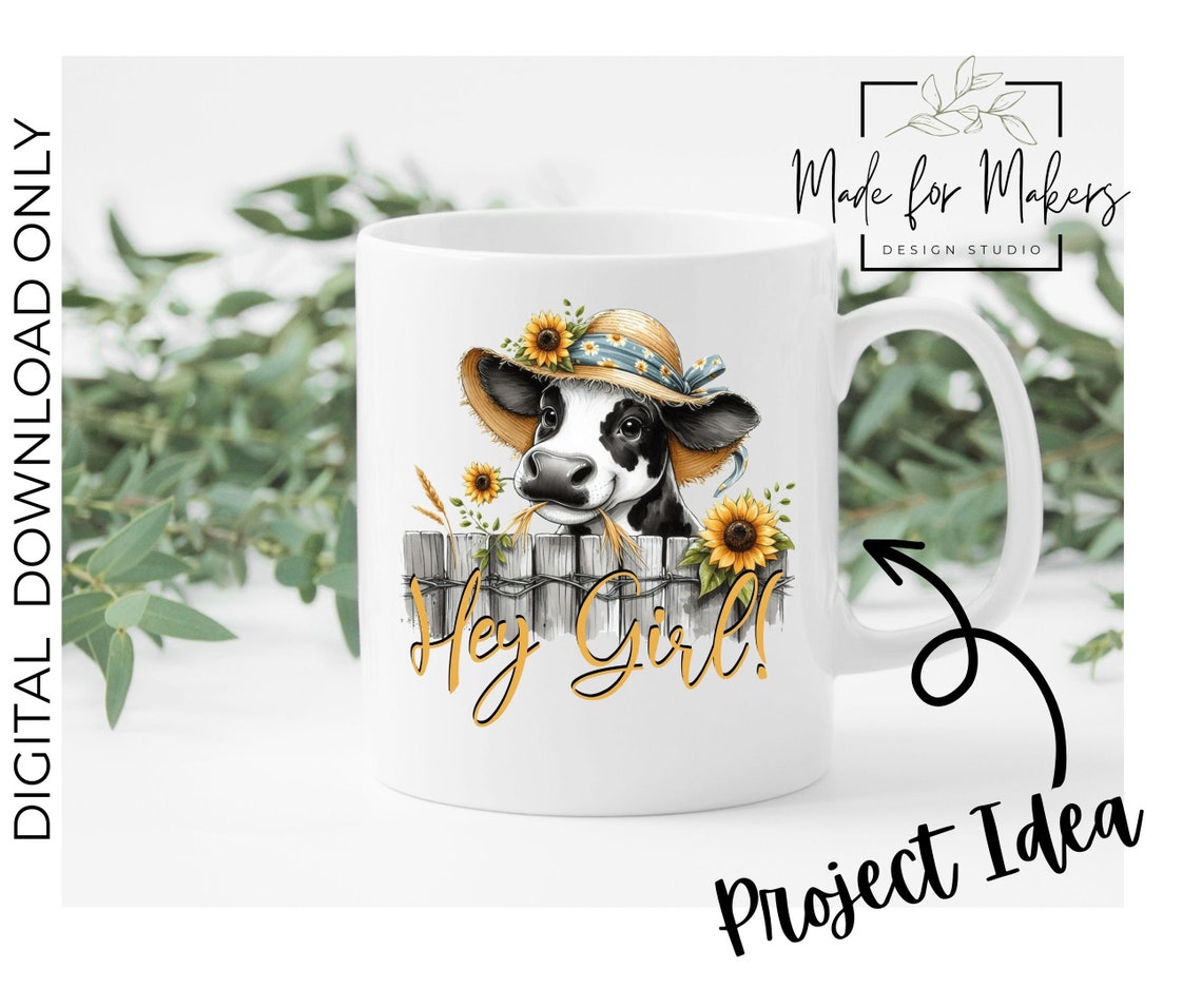 Hey Girl Cow Sunflowers, Cow PNG, JPG, Cow T-shirt Design, Cows and ...
