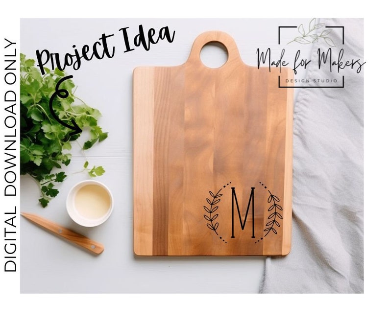 Wreath - Simple Initial Monogram SVG, PDF, Cutting Board Design Svg ...