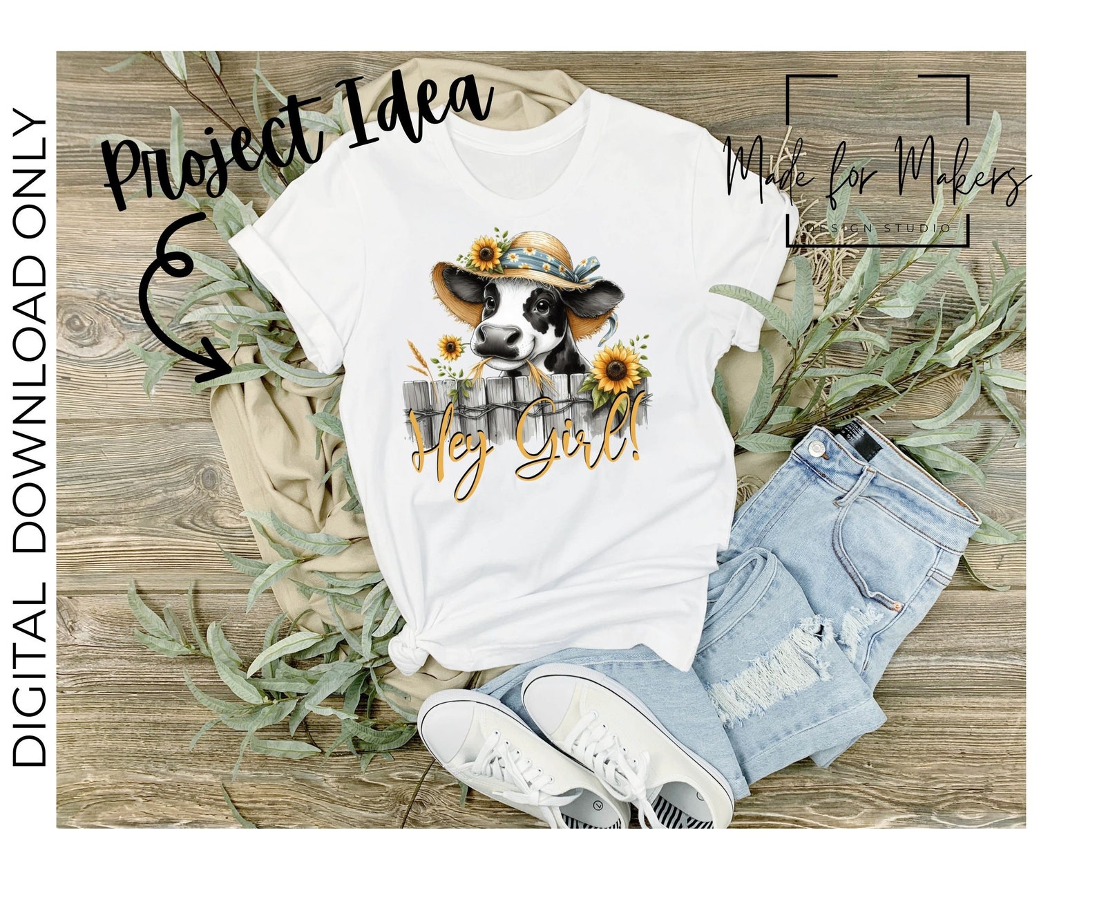 Hey Girl Cow Sunflowers, Cow PNG, JPG, Cow T-shirt Design, Cows and ...