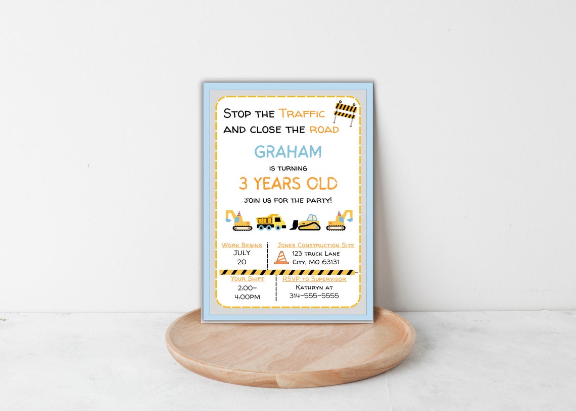Construction Birthday Invitation, Construction Vehicles Boy Birthday ...