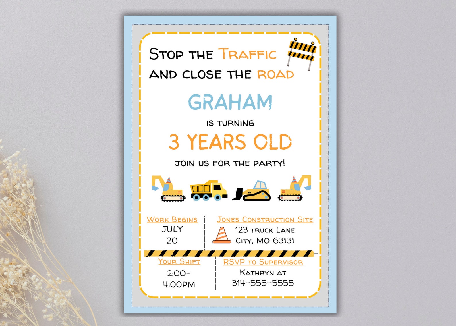 Construction Birthday Invitation, Construction Vehicles Boy Birthday ...