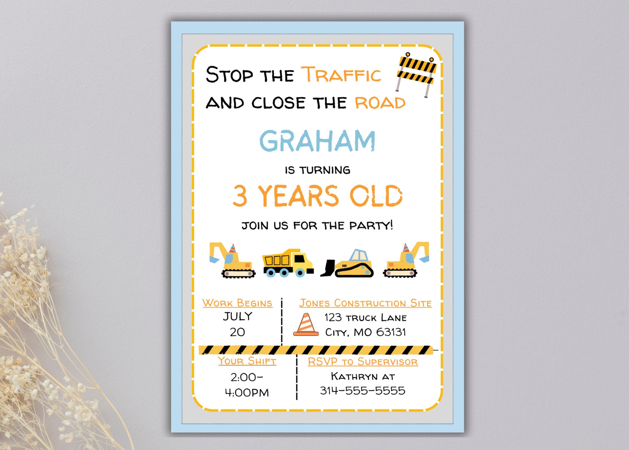 Construction Birthday Invitation, Construction Vehicles Boy Birthday ...