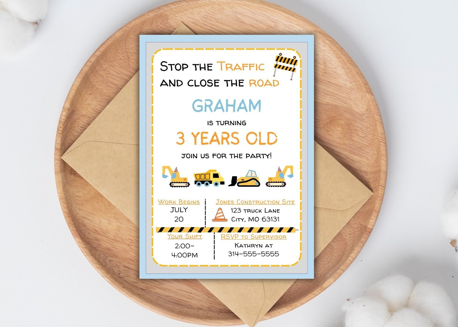 Construction Birthday Invitation, Construction Vehicles Boy Birthday ...
