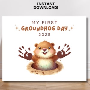 Groundhog Day Art Printable Handprint Art Happy Groundhog Day Handprint ...