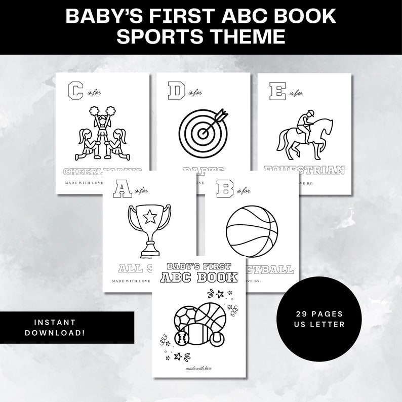 Sports Baby Shower ABC Book Alphabet Coloring Book Boy Baby Shower ...