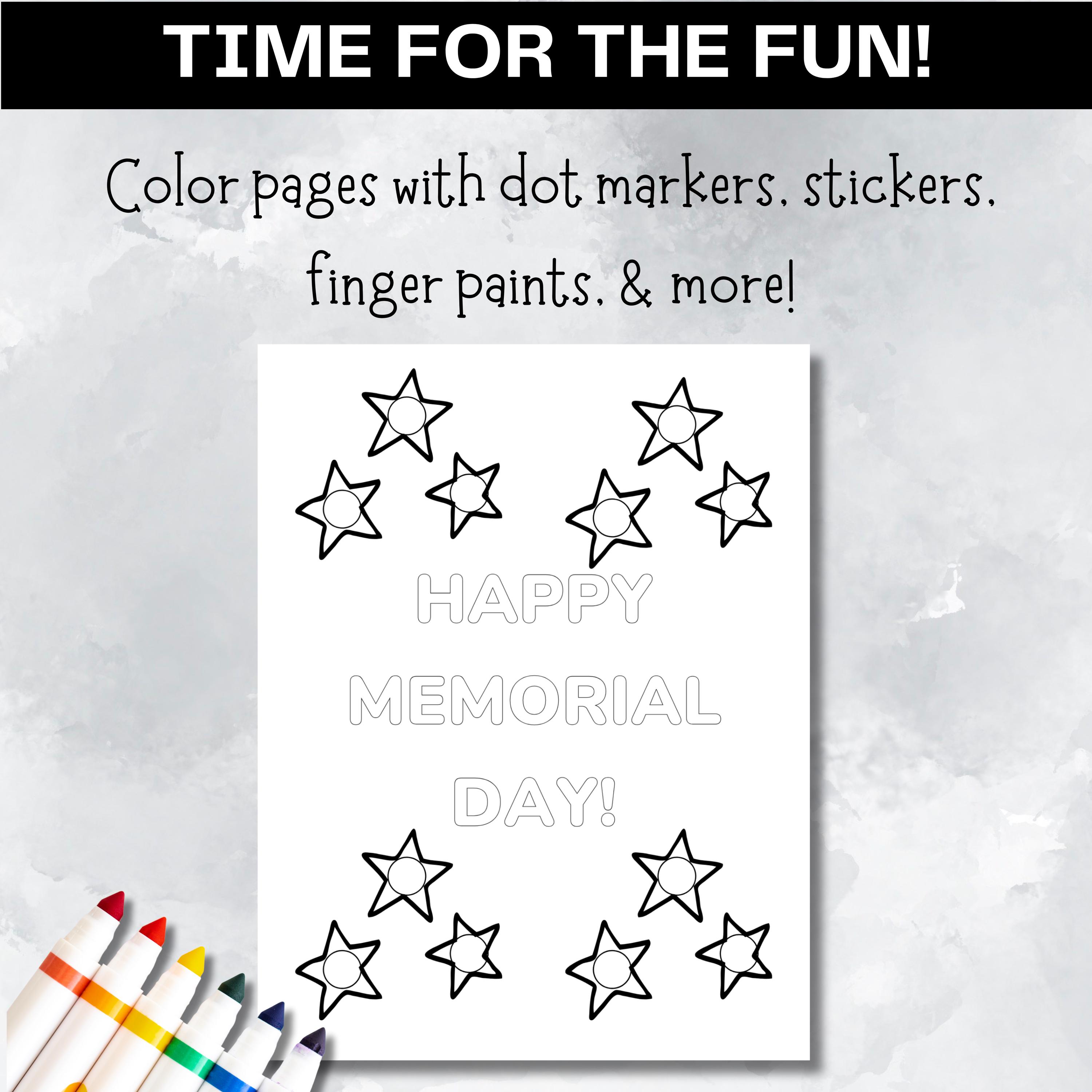 Memorial Day Dot Marker Activity Printable Memorial Day Games USA Craft ...