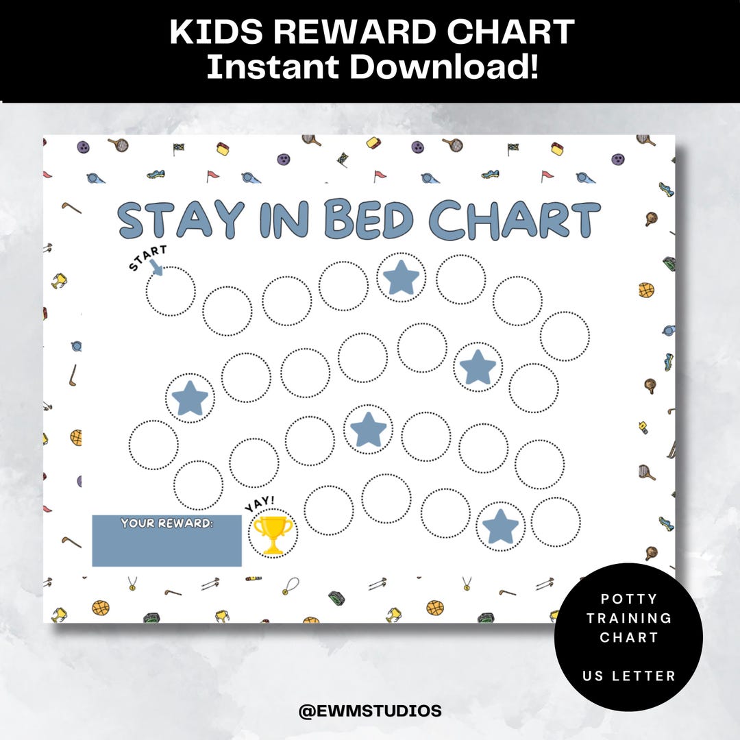 Stay in Bed Chart Sports Reward Chart Toddler Bedtime Printable Reward ...