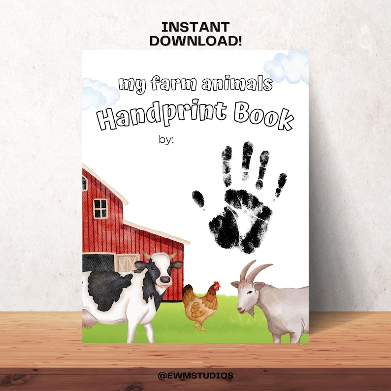 Farm Animal Handprint Memory Book Printable Farm Animals Craft Cute Cow ...