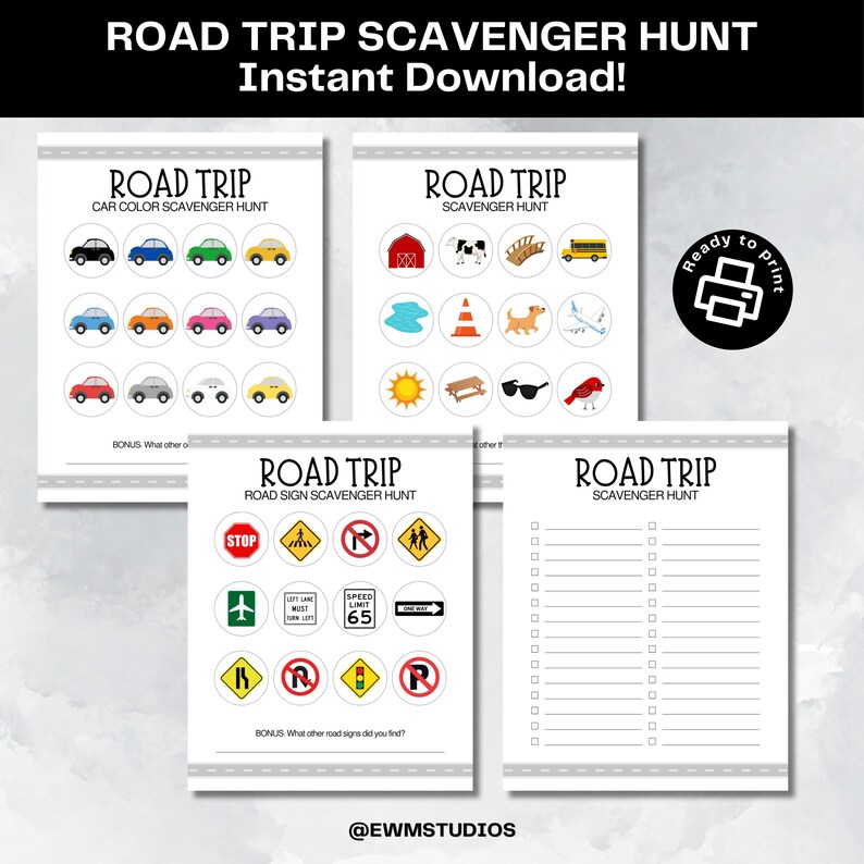 Road Trip Scavenger Hunt Printable Family Vacation Summer Activity Road ...