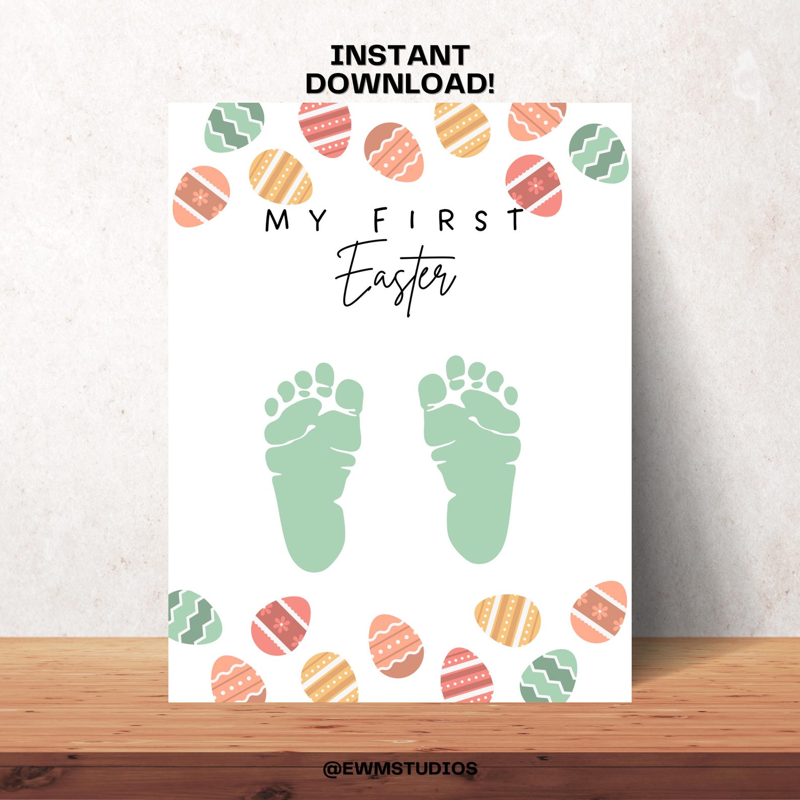 Babys First Easter Craft Footprint Art Printable Easter Baby Craft ...
