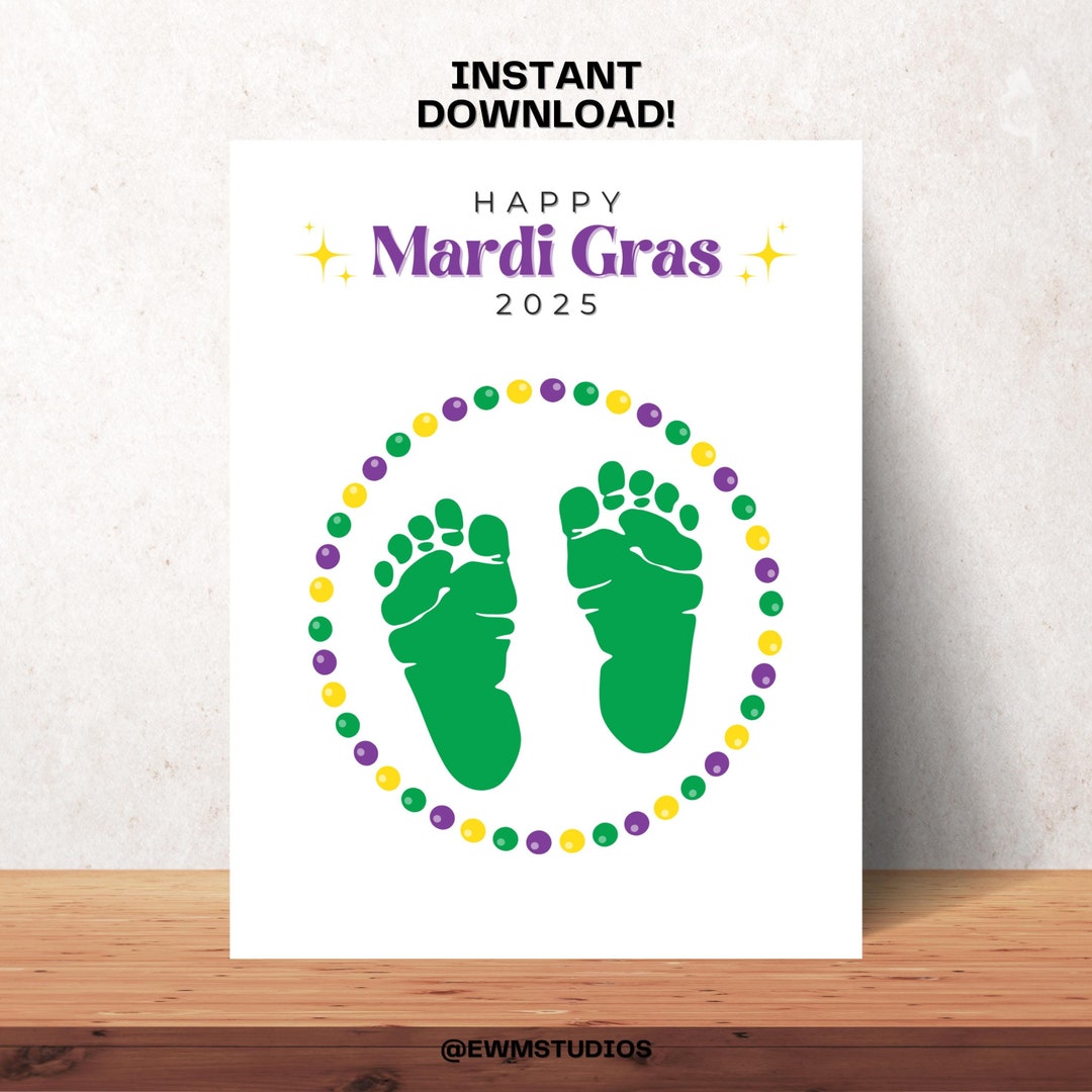 Mardi Gras Printable Footprint Art Kids Mardi Gras Handprint Keepsake ...