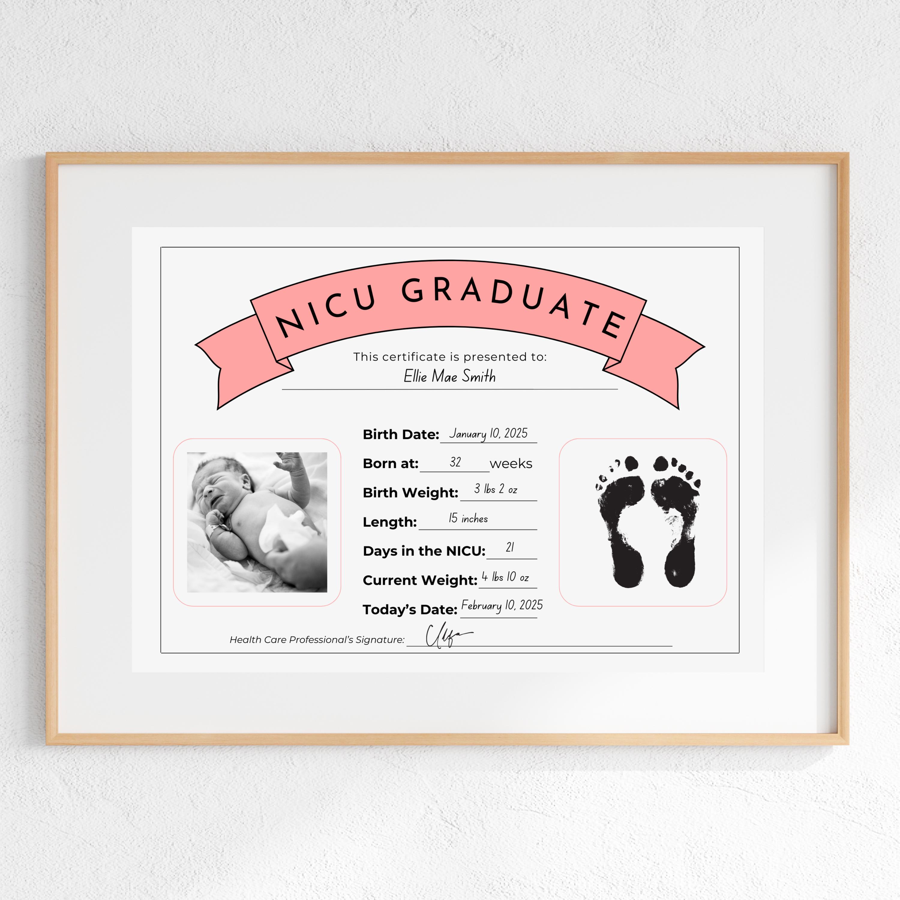 NICU Graduate Certificate Nicu Footprint Craft Printable NICU Baby Gift ...