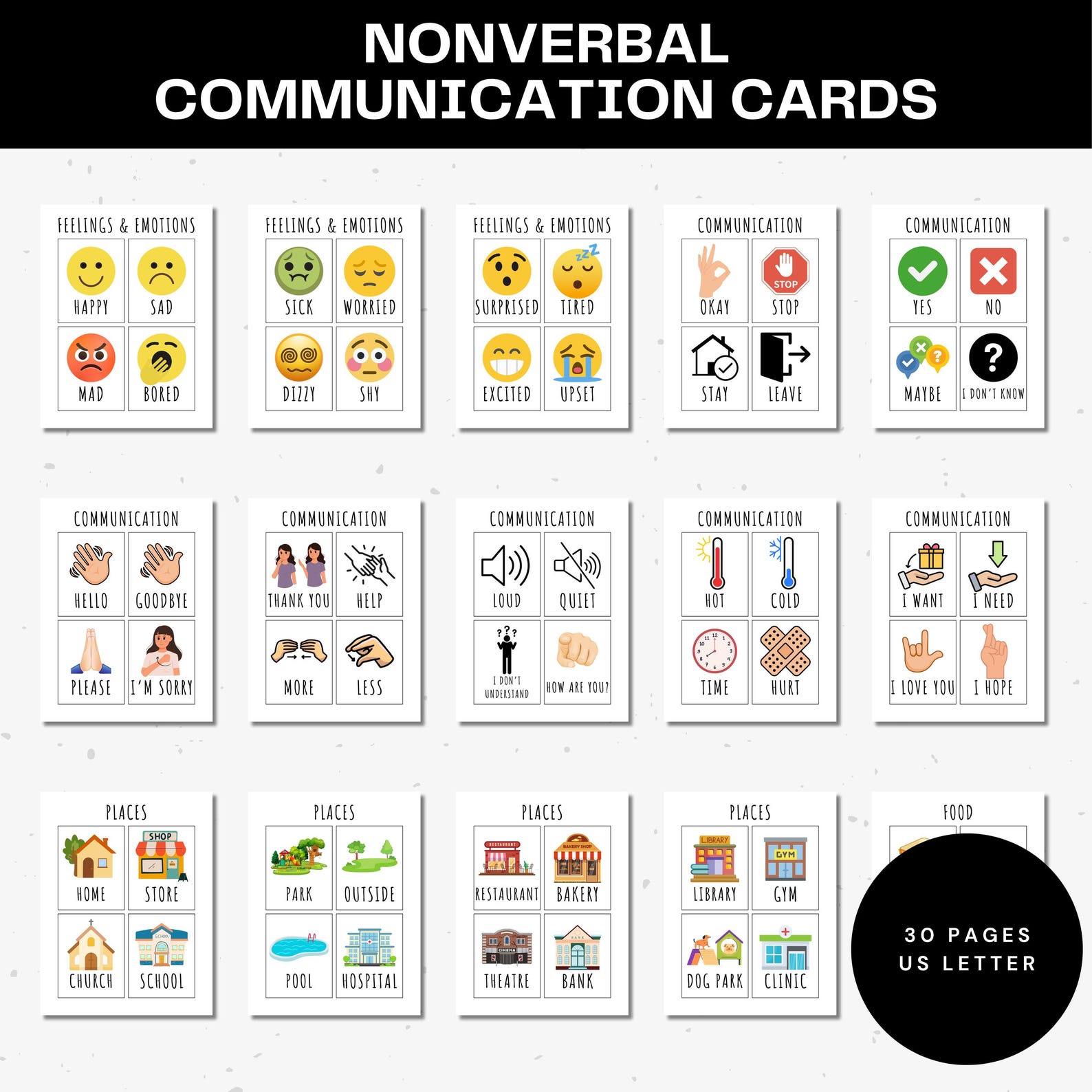 Nonverbal Communication Cards Autism Communication Flashcards Elderly ...