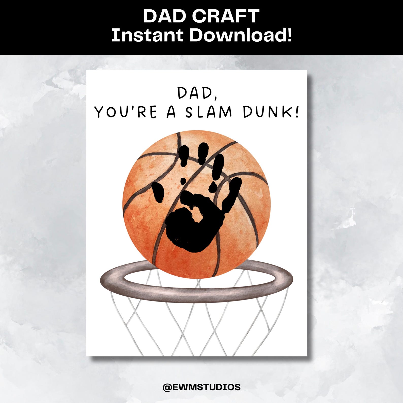 Fathers Day Basketball Art First Fathers Day Handprint Craft Printable ...