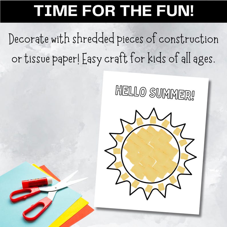 Summer Craft Template Kids Sunshine Craft Hello Summer Activity Toddler ...