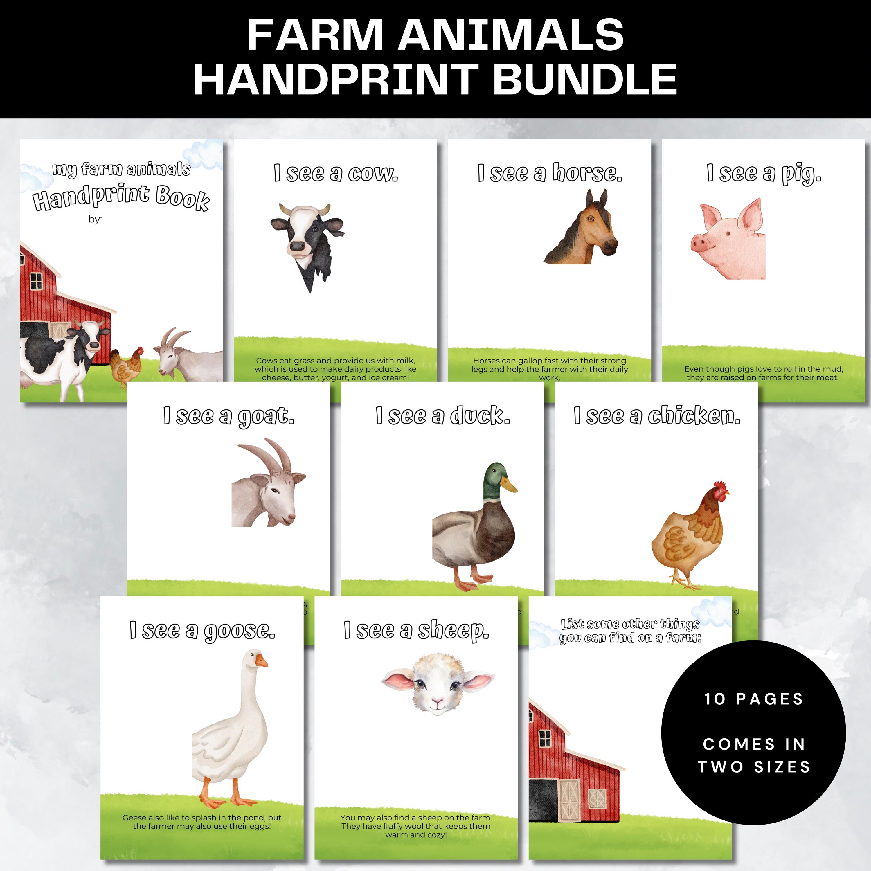 Farm Animal Handprint Memory Book Printable Farm Animals Craft Cute Cow ...