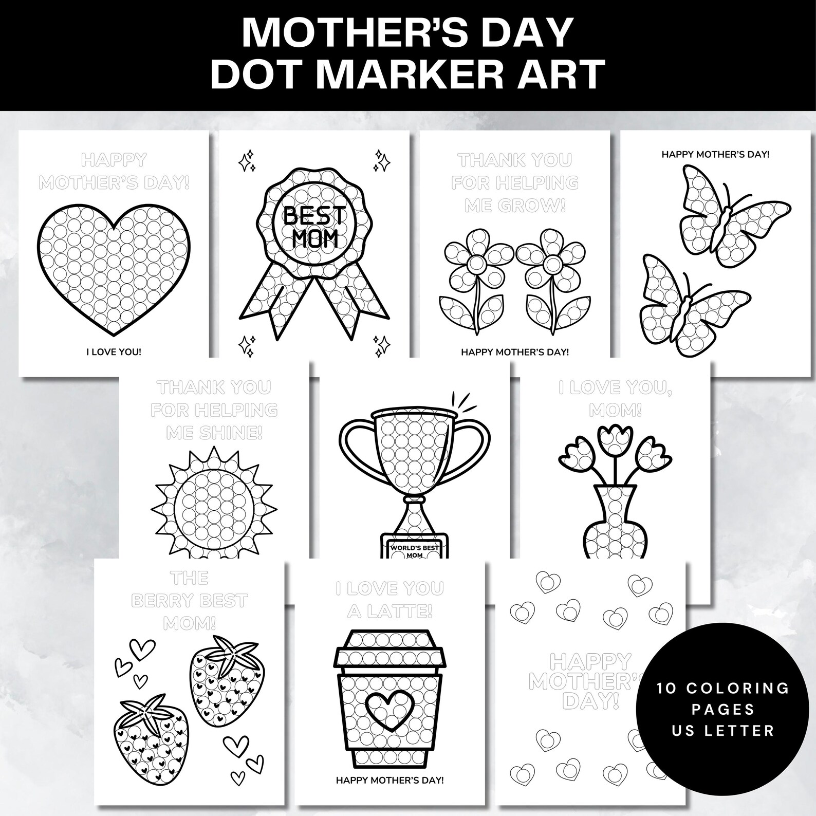 Happy Mothers Day Dot Marker Coloring Card Do a Dot Printable Mom ...