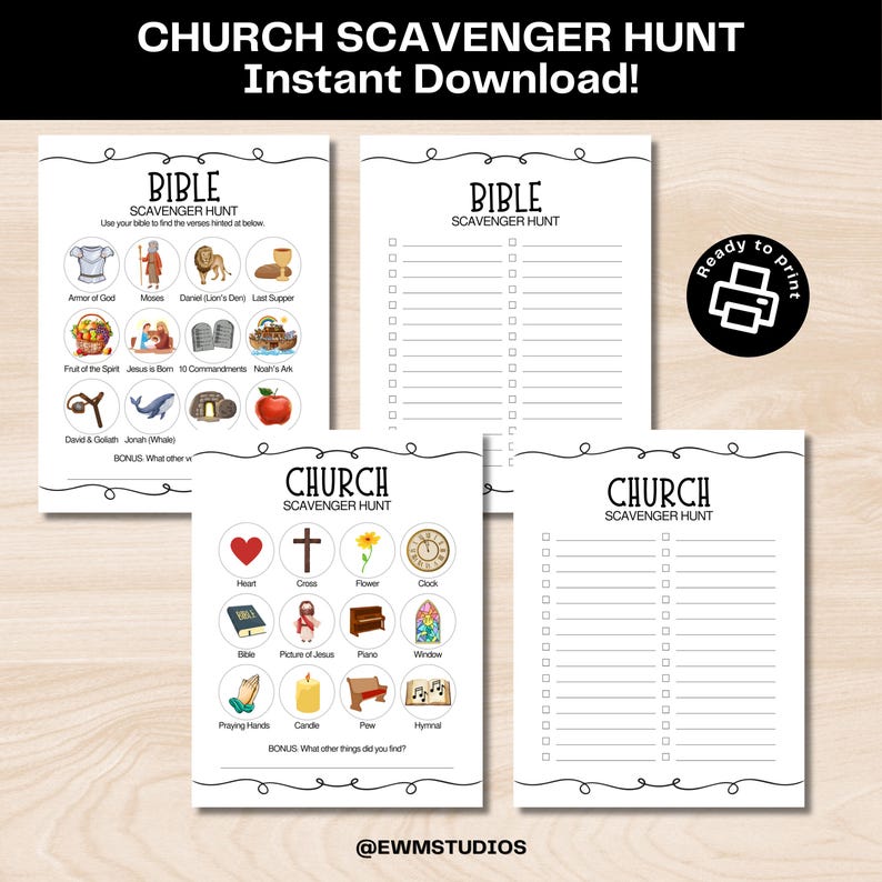 Church Scavenger Hunt Printable Bible Games for Sunday School Church ...