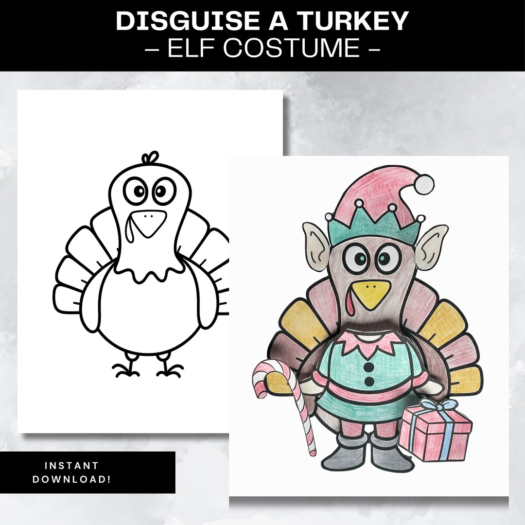 Disguise a Turkey Christmas Elf Template Printable Thanksgiving ...