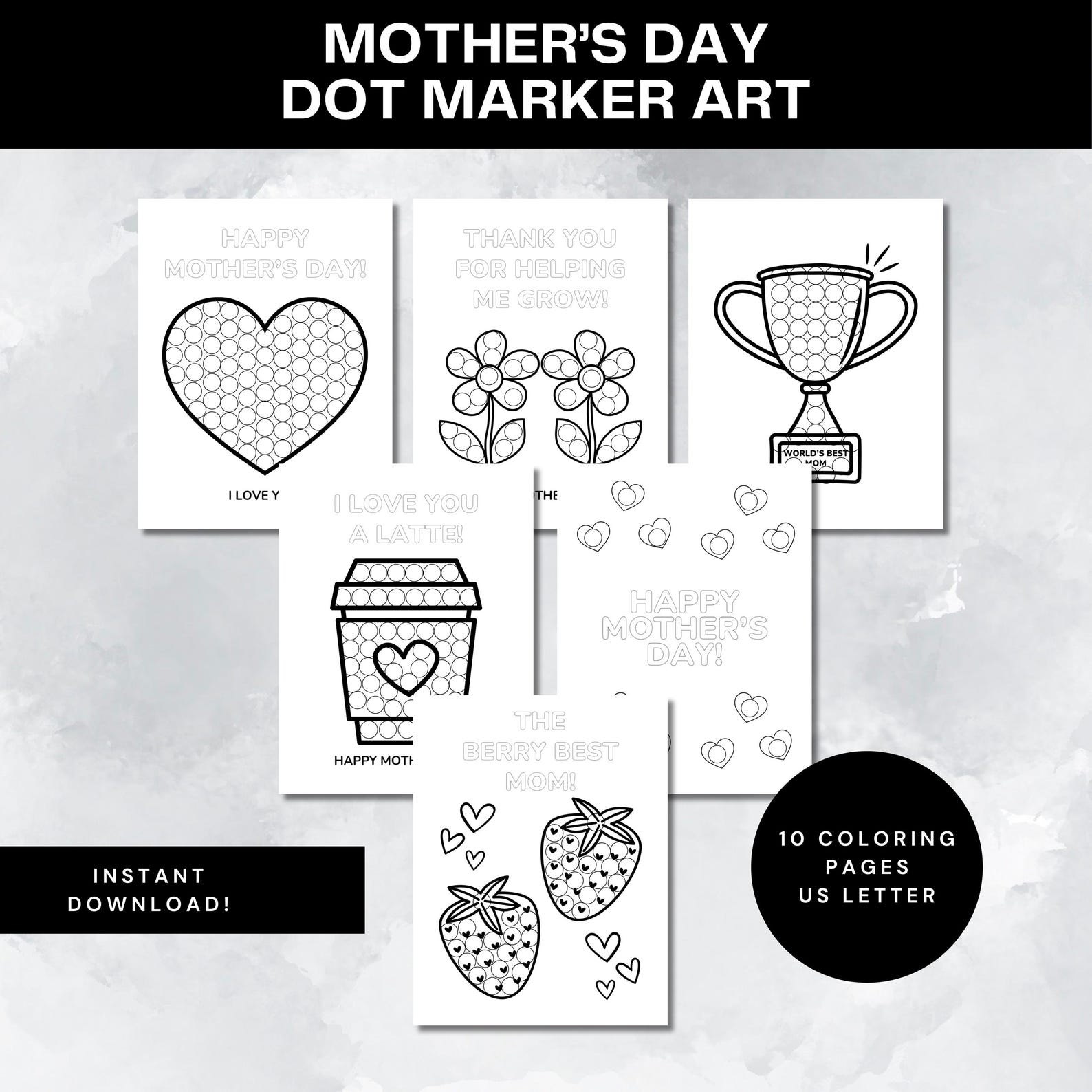 Happy Mothers Day Dot Marker Coloring Card Do a Dot Printable Mom ...
