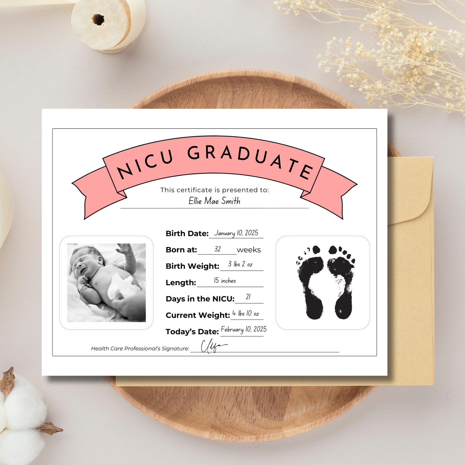 NICU Graduate Certificate Nicu Footprint Craft Printable NICU Baby Gift ...