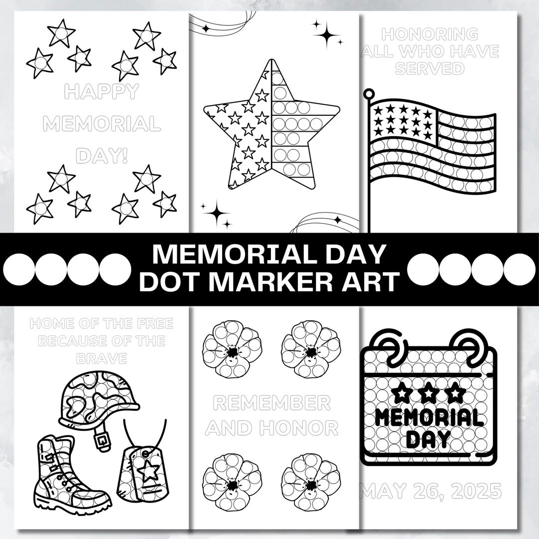 Memorial Day Dot Marker Activity Printable Memorial Day Games USA Craft ...