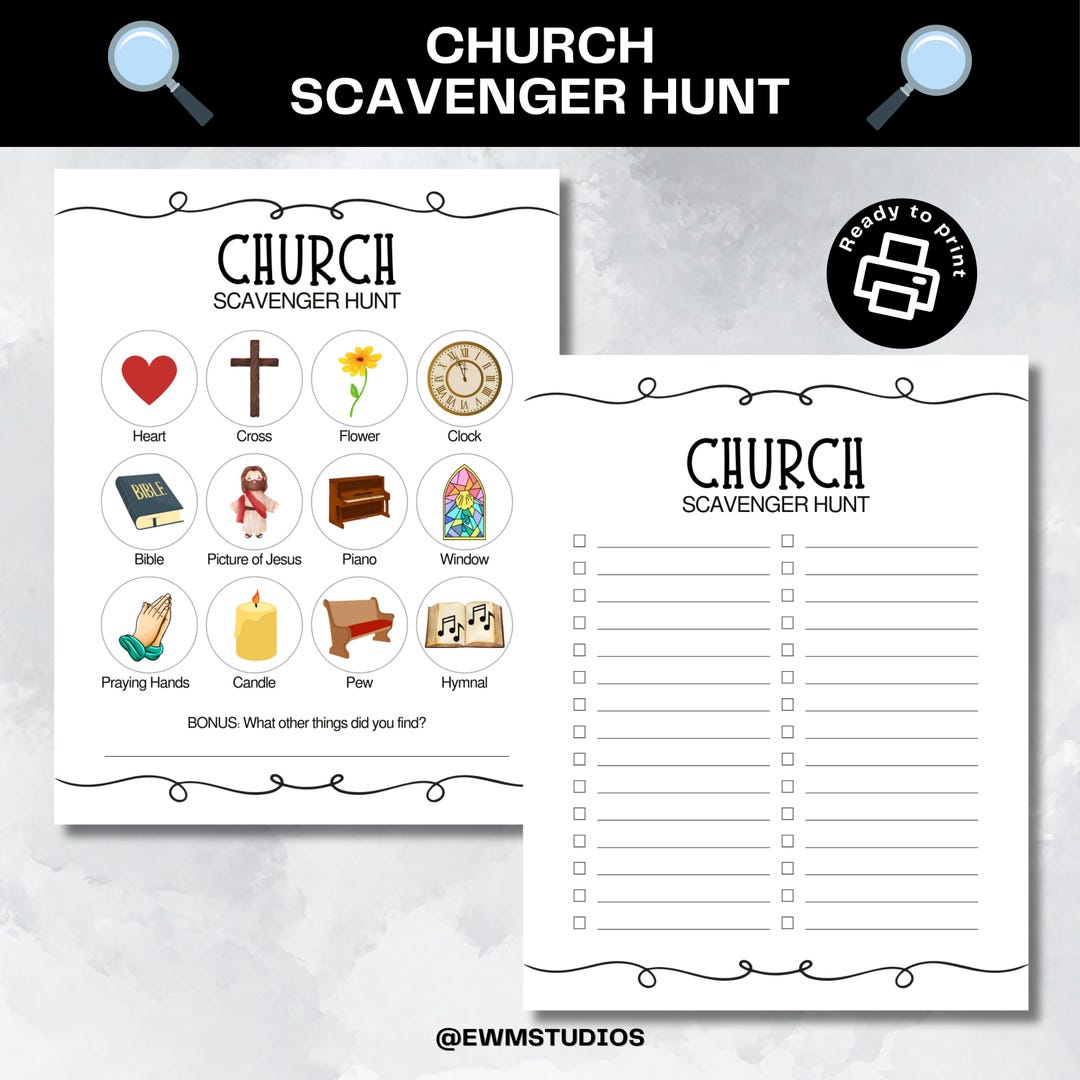 Church Scavenger Hunt Printable Bible Games for Sunday School Church ...