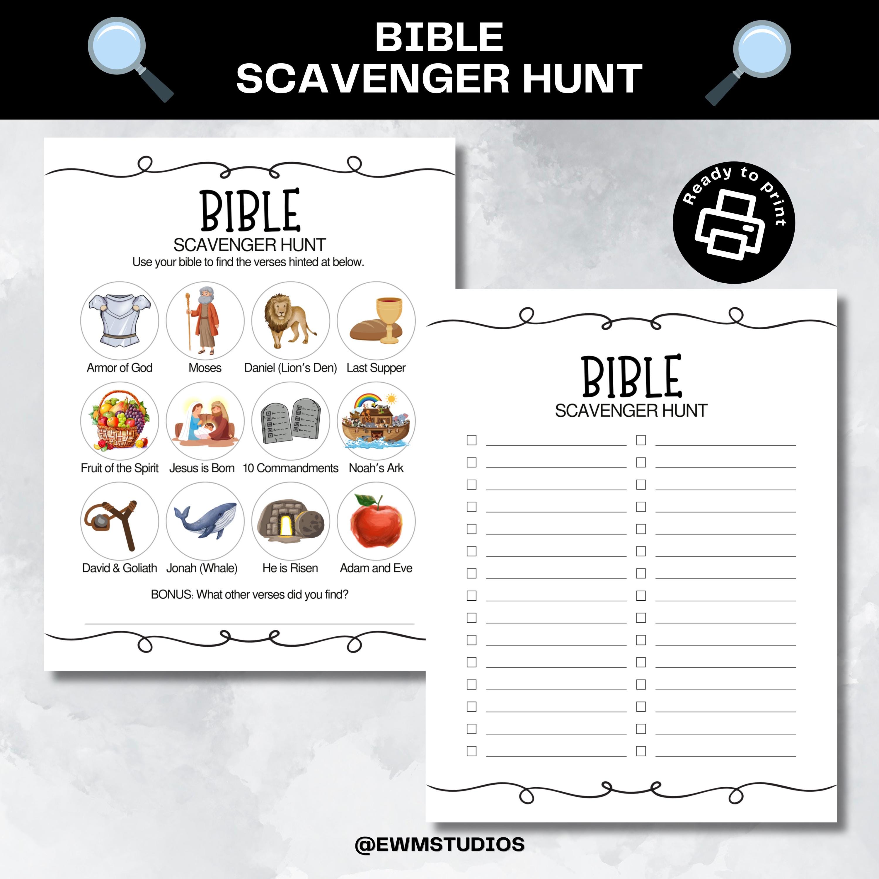 Bible Scavenger Hunt Printable Bible Games for Sunday School Church ...