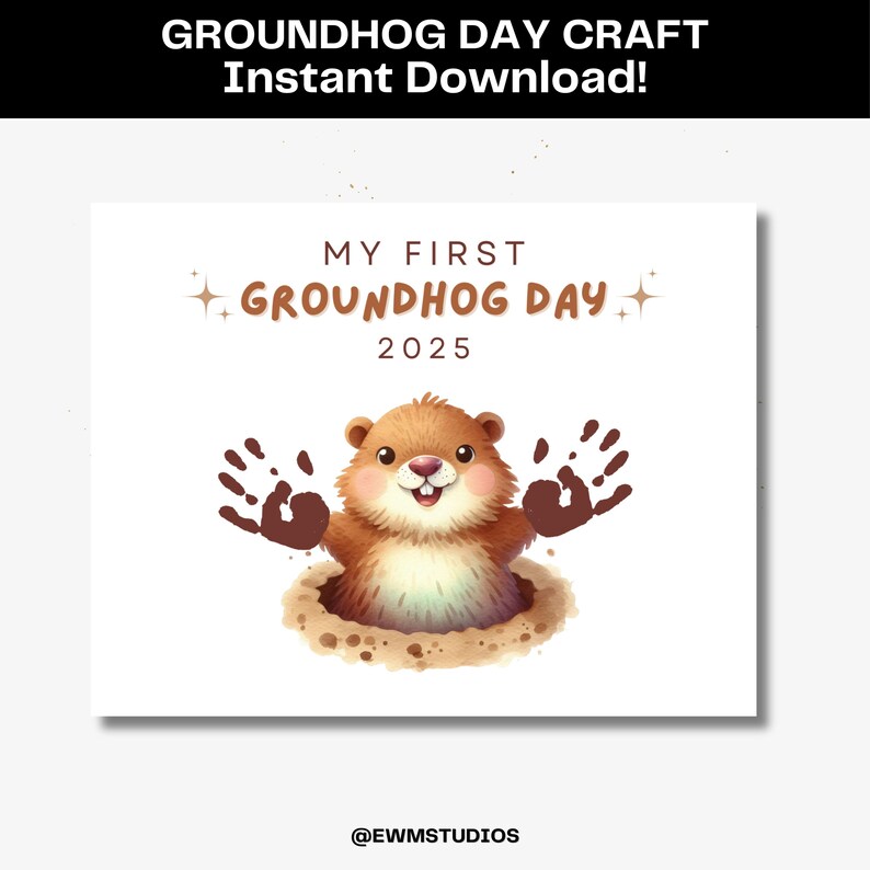 Groundhog Day Art Printable Handprint Art Happy Groundhog Day Handprint ...