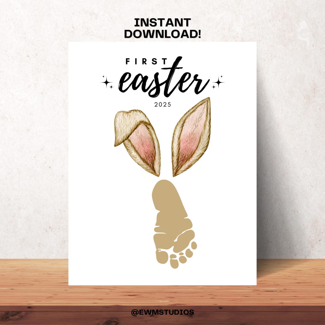 Babys First Easter Bunny Craft Footprint Art Printable Easter Baby ...