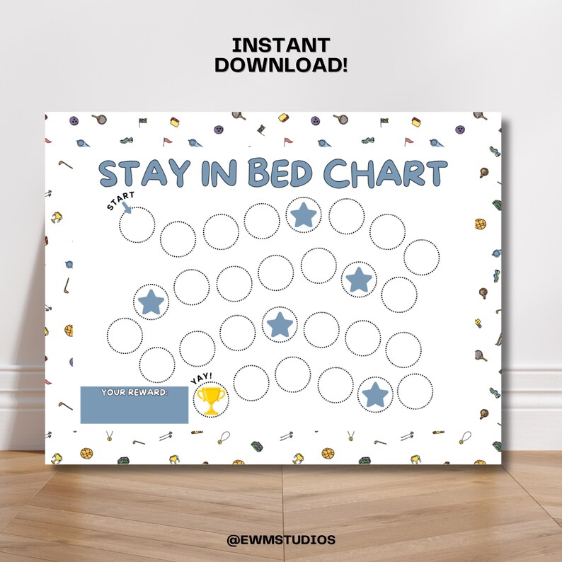 Stay in Bed Chart Sports Reward Chart Toddler Bedtime Printable Reward ...