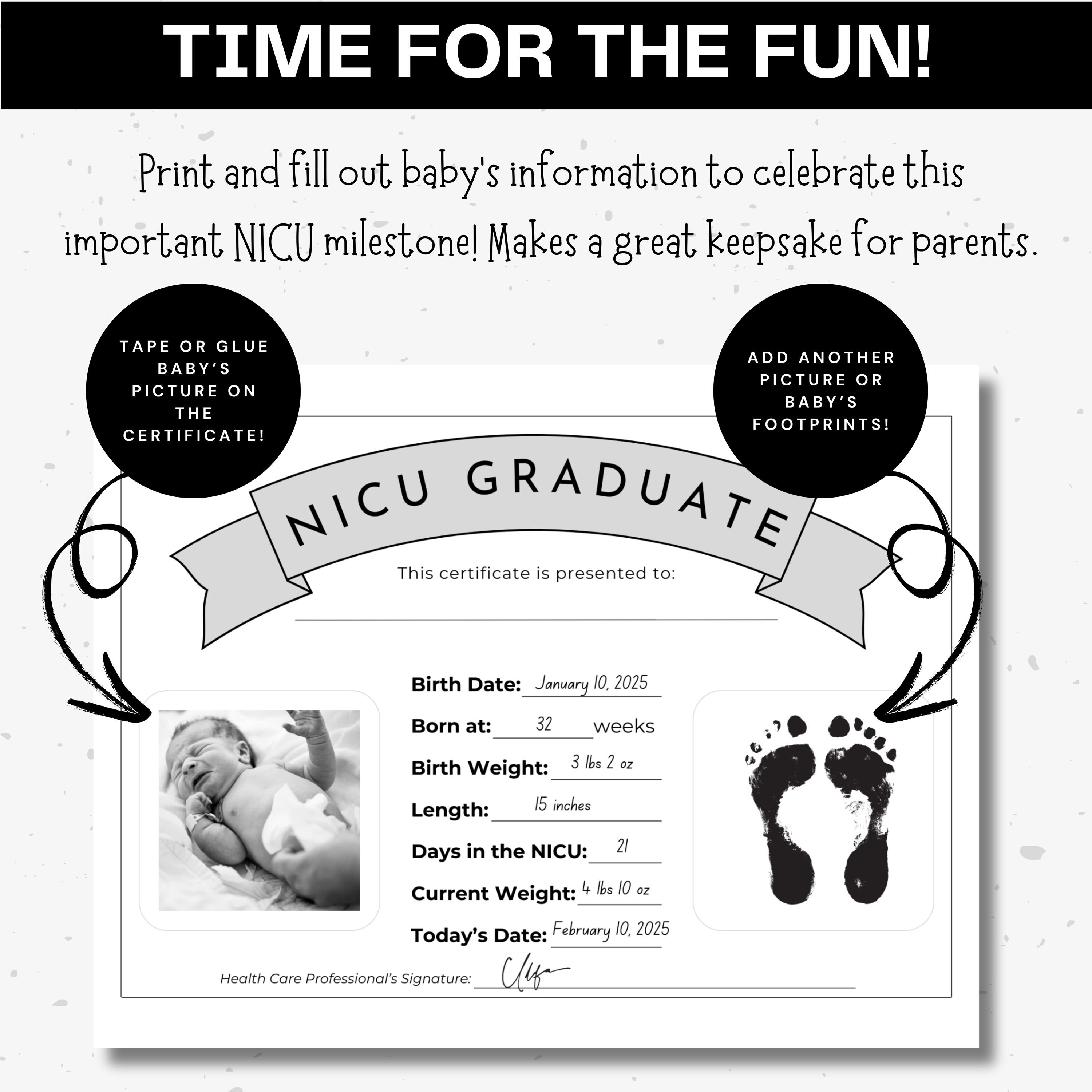NICU Graduate Certificate Nicu Footprint Craft Printable NICU Baby Gift ...