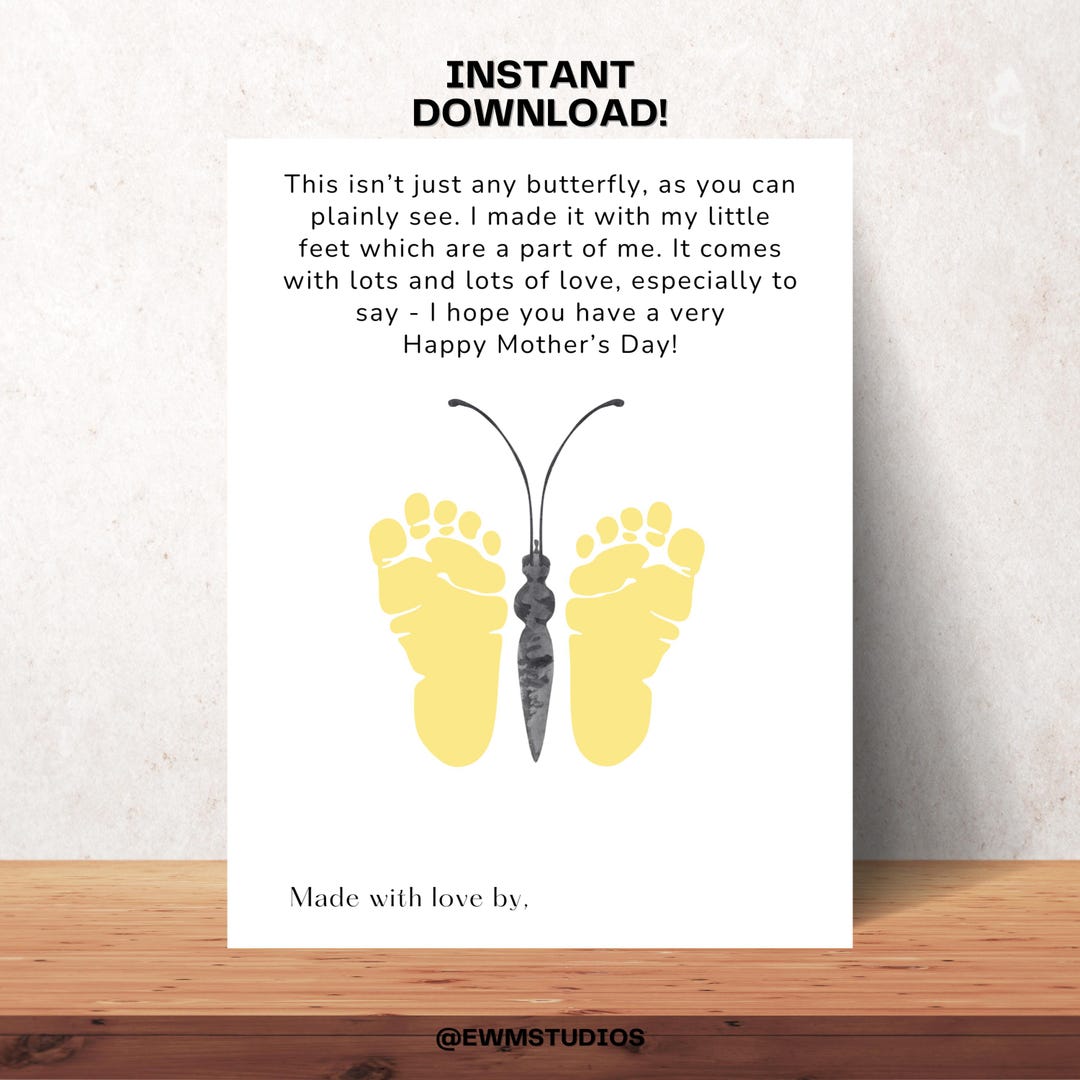 Mothers Day Poem Butterfly Footprint Craft for Kids Baby Toddler ...