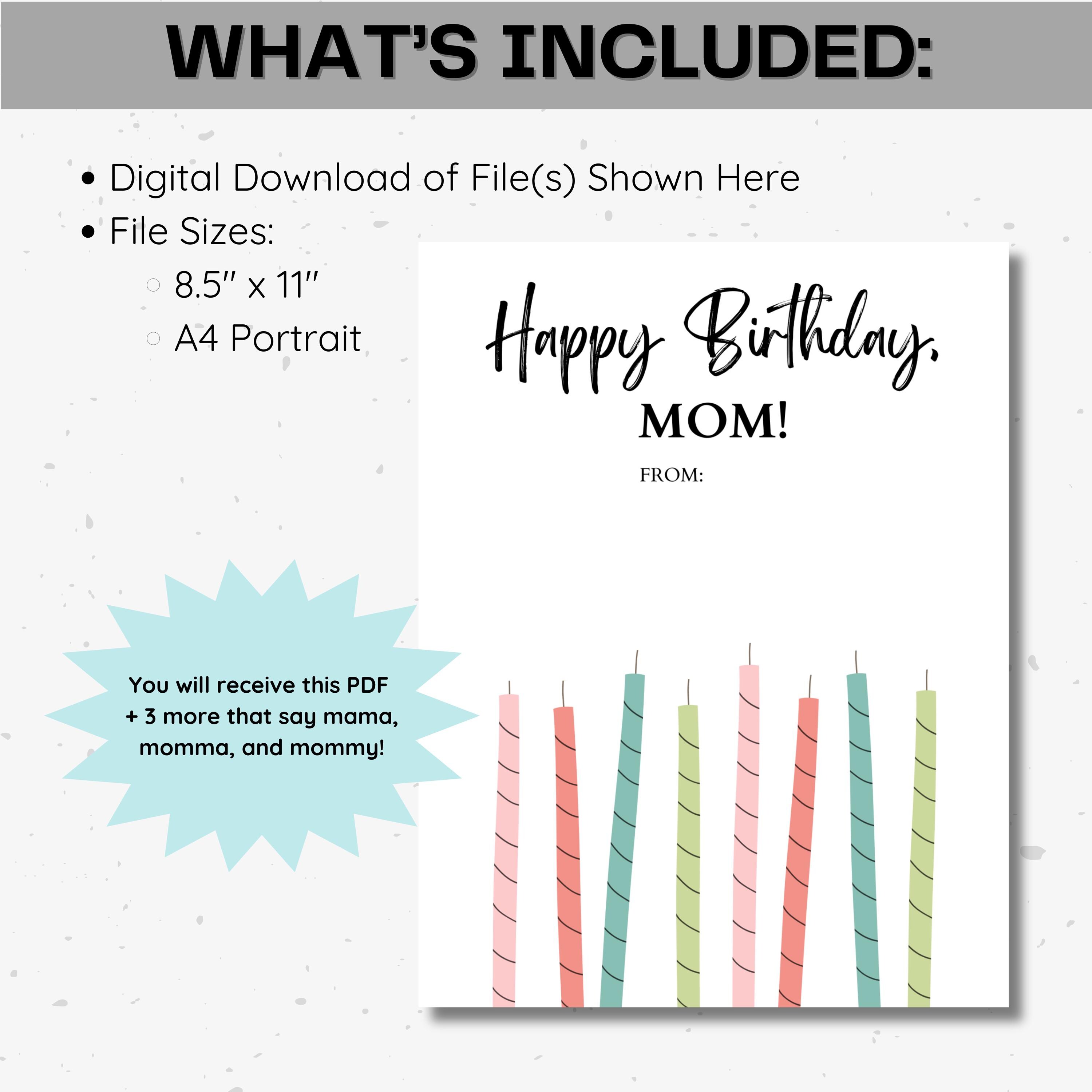 Happy Birthday Fingerprint Candle Art Printable Mom Birthday Craft Gift ...