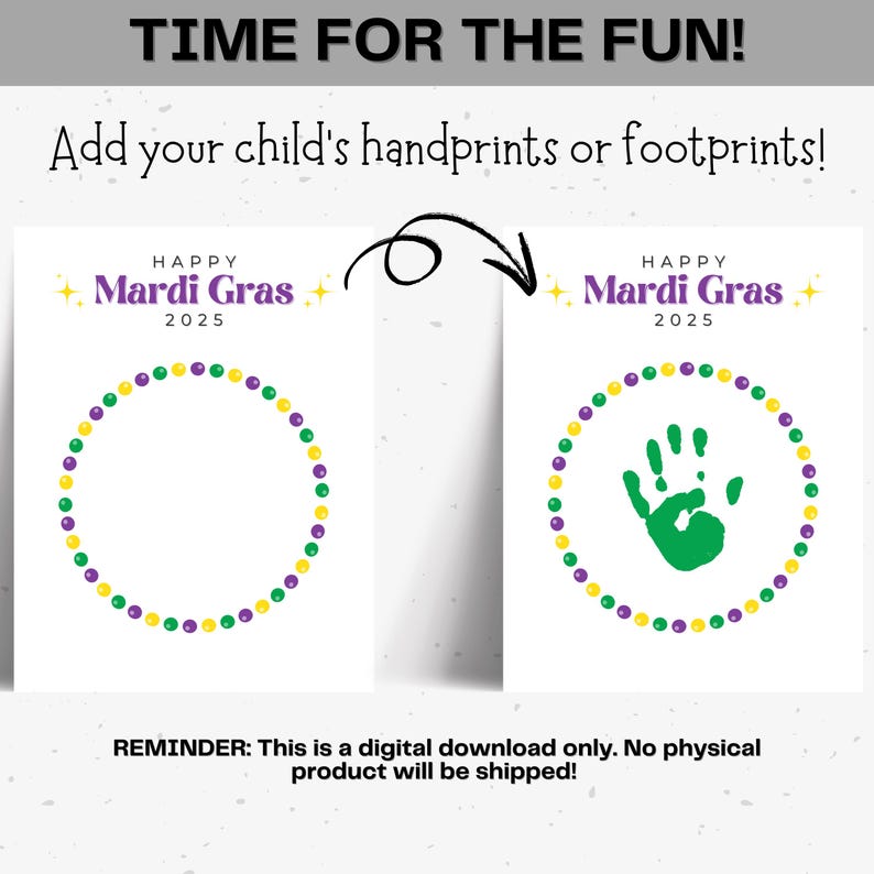 Mardi Gras Printable Footprint Art Kids Mardi Gras Handprint Keepsake ...