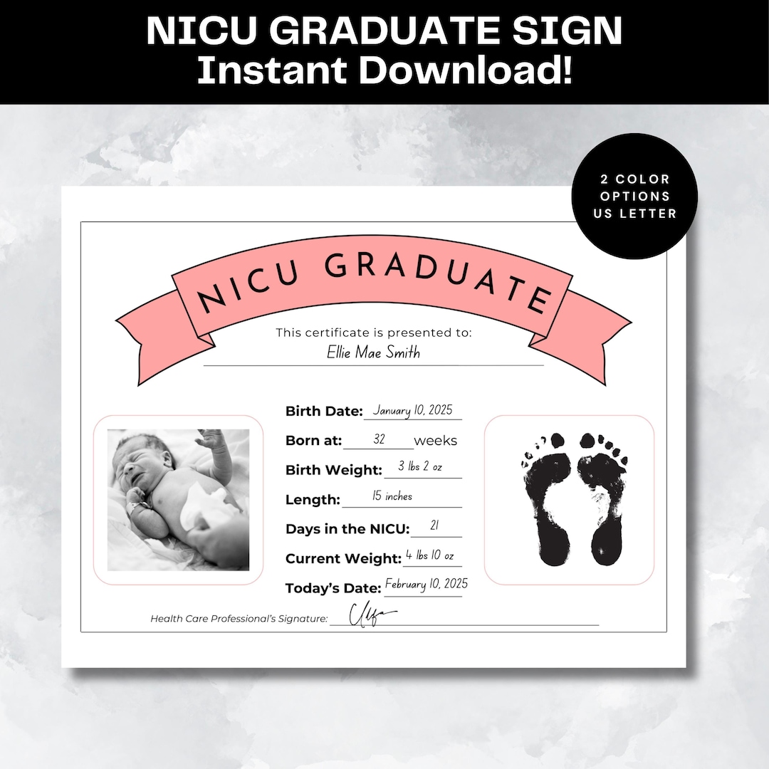 NICU Graduate Certificate Nicu Footprint Craft Printable NICU Baby Gift ...