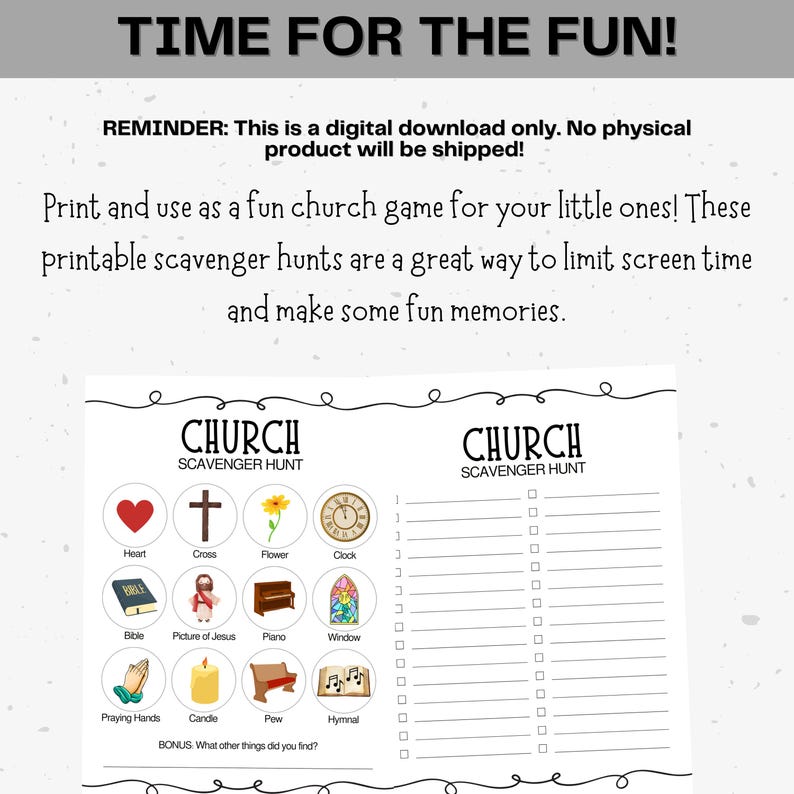Church Scavenger Hunt Printable Bible Games for Sunday School Church ...