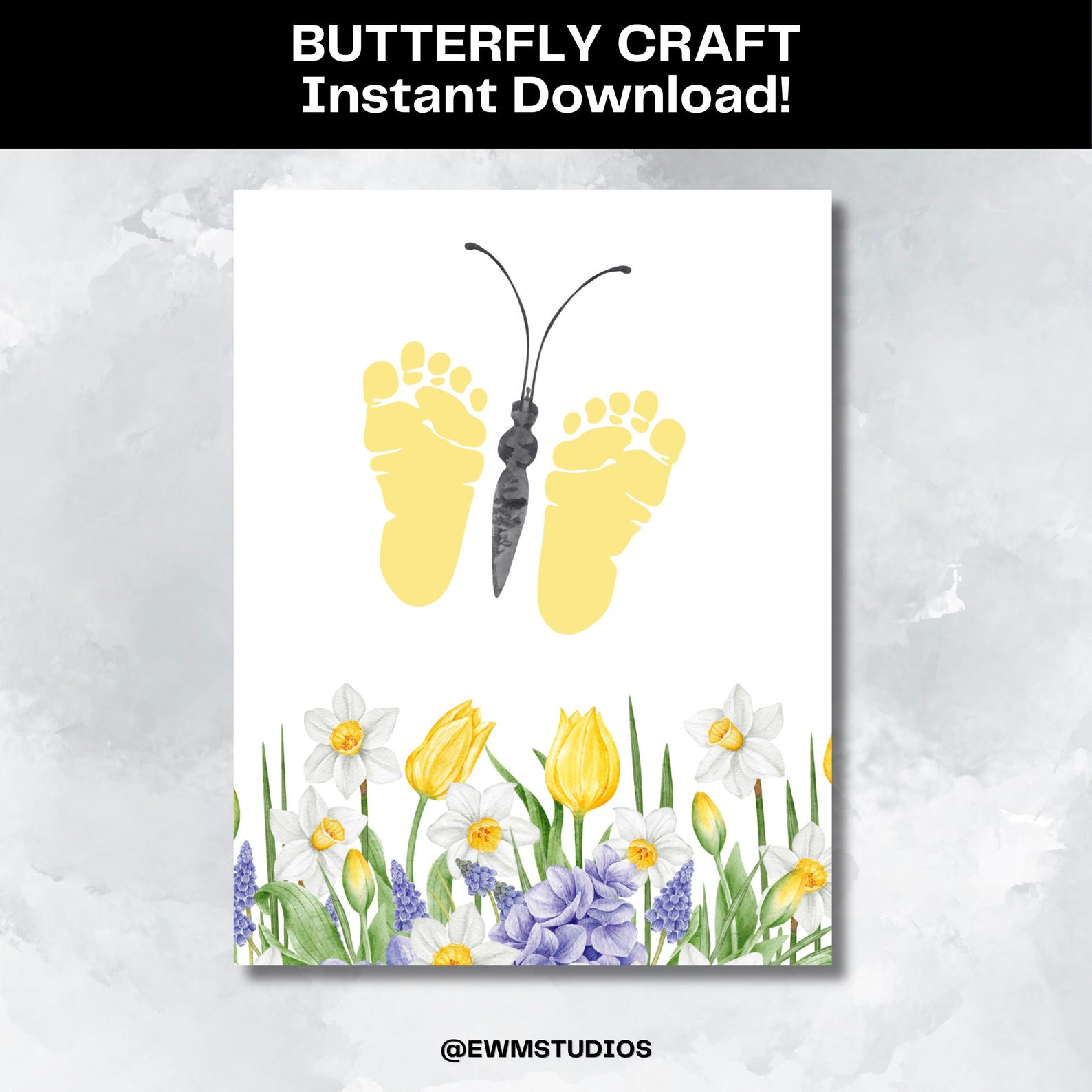 Butterfly Footprint Craft Hello Spring Butterfly Printable Butterfly ...