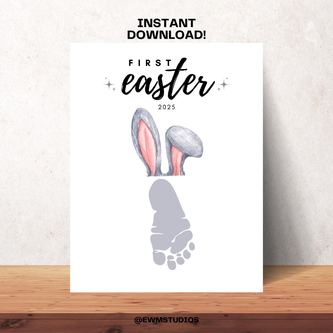 Babys First Easter Bunny Craft Footprint Art Printable Easter Baby ...