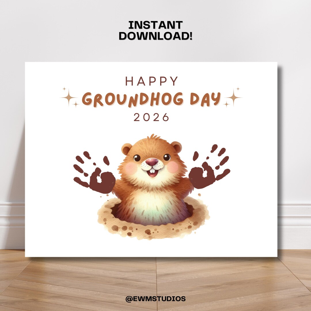 Arte imprimible del Día de la Marmota. Manualidad con huella de mano ...