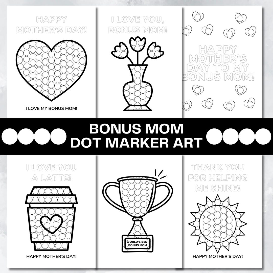 Happy Mothers Day Dot Marker Bonus Mom Coloring Card Do a Dot Printable ...