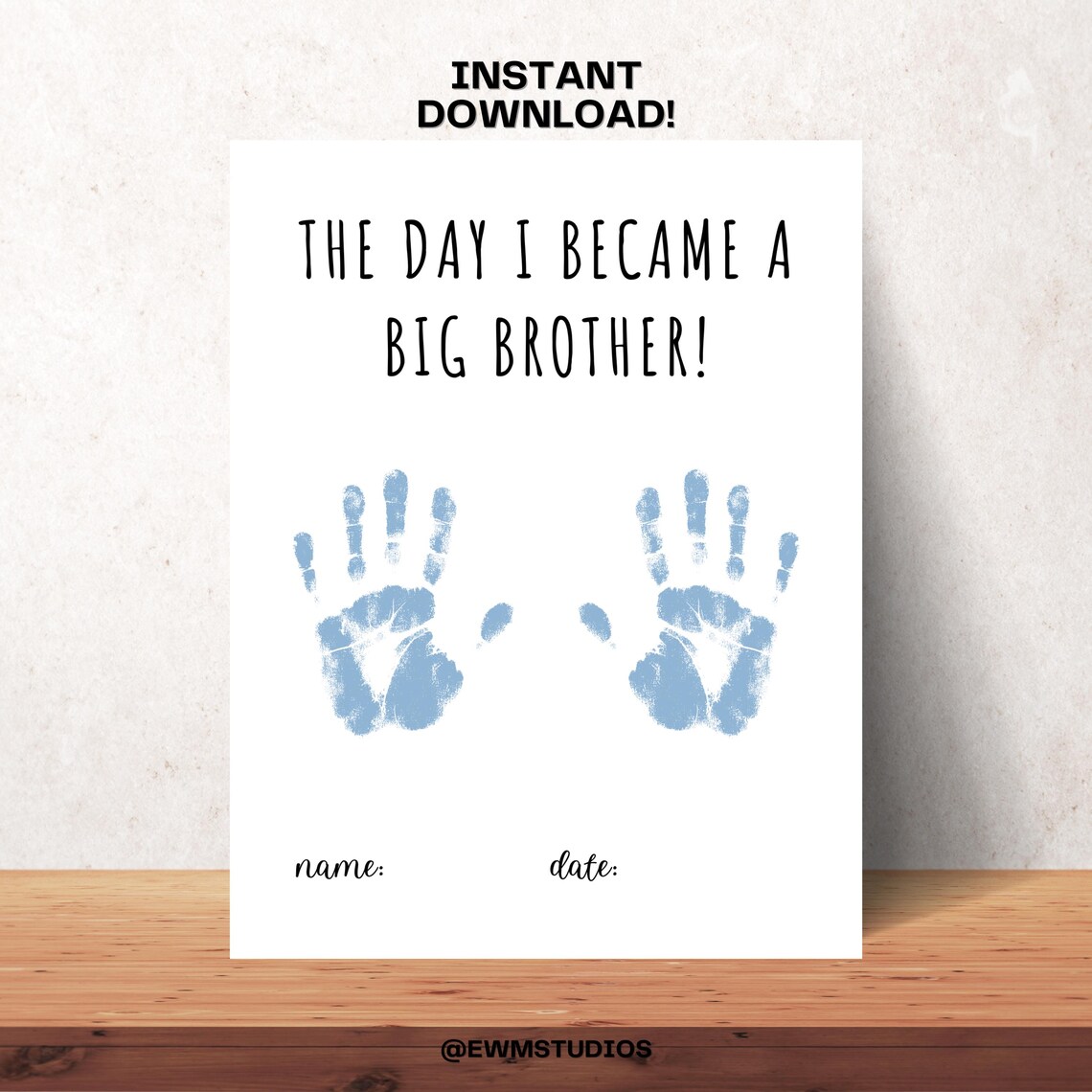 New Big Brother Handprint Craft Printable Big Brother Announcement New ...
