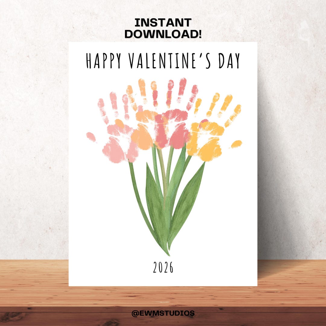 Valentines Day Craft Handprint Flower Bouquet Printable Baby Valentine ...