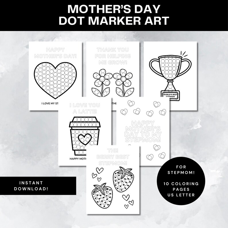 Happy Mothers Day Dot Marker Stepmom Coloring Card Do a Dot Printable ...